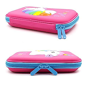 Pencil Case for Girls, 3D Cute EVA Unicorn Pen Pouch Stationery Box Anti-Shock Large Capacity Multi-Compartment for School with 4 unicorn pens