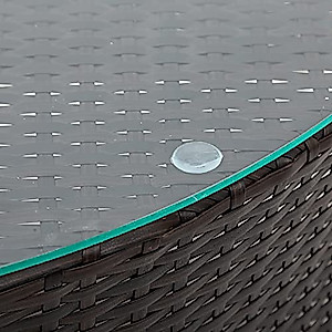 Rhomtree 5-Piece All-Weather Outdoor Sectional Sofa Set Half-Moon Wicker Conversation Set with Beige Cushions & Tempered Glass Coffee Table, Brown PE Rattan Wicker Sofa (Gray)