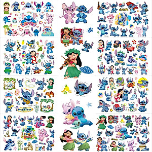 8 Sheets Temporary Tattoos Stickers For Lilo and Stitch, Lilo Birthday Party Supplies Decorations Party Favors, Gifts for Boys Girls School Classroom Rewards