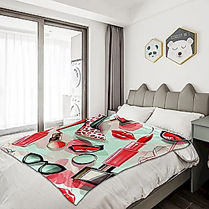 High Heel Lipstick Perfume Makeup Girls Throw Blanket Fashion Soft and Comfortable Fleece Flannel Big Blanket for Bedding Office Sofa and Chair Decor Gift (50 x 60 inches)