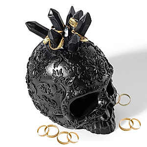 Skull﻿ Crystals Ring Holder, 3.75" H For & Year Round - Skull Decor, Goth Ring Organizer, ﻿Storage Display, Skeleton Jewelry Holder Trinket Rings Tray - Gothic & Emo Decor - Spooky Oddity