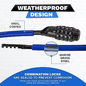 DocksLocks Weatherproof Straight Security Cable Lock (5ft to 25ft Lengths) with Resettable Combination, Anti-Theft Protection for Kayak, Bike, Paddleboard, Scooter, Equipment, Bicycles and More 25ft