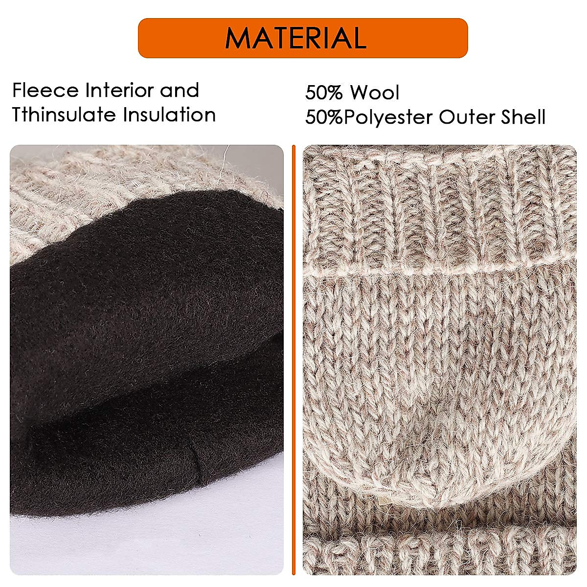 Bodvera Thermal Insulation Fingerless Texting Wool Gloves for Women and Men Winter Warm Knitted Convertible Mittens Flap