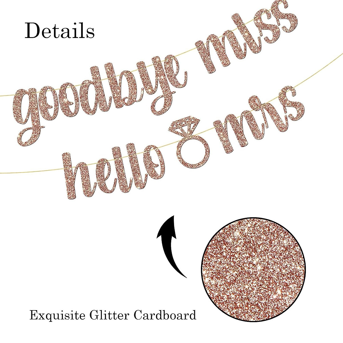Belrew Goodbye Miss Hell Mrs Banner, Engagement Party Decor, Bridal Shower, Wedding Bride to Be Party Decoration Supplies, Glittery Rose Gold