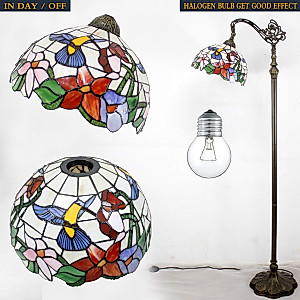 WERFACTORY Tiffany Floor Lamp Hummingbird Amber Stained Glass Arched Lamp 12X18X64 Inches Gooseneck Adjustable Corner Standing Reading Light Decor Bedroom Living Room S101 Series