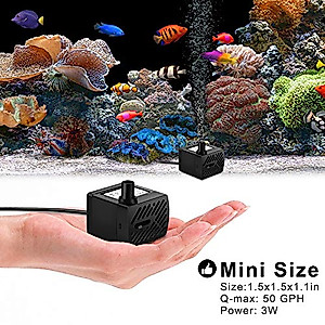 PULACO 50GPH 3W Mini Submersible Water Pump for Aquariums, Fish Tank, Pond, Fountain, Hydroponics