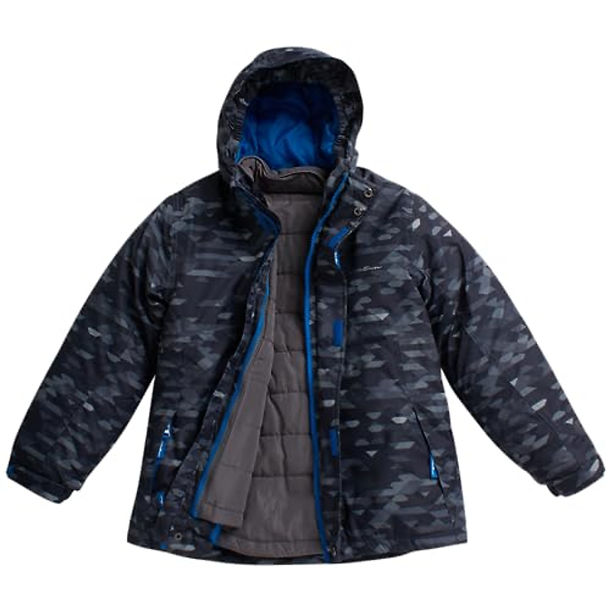 Eddie Bauer Kids' Ski Jacket - Waterproof 3 in 1 Insulated Coat with Removable Shell Jacket for Boys and Girls (3-16), Size 10-12, Black Galaxy