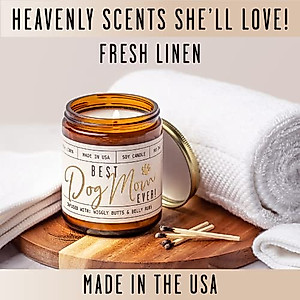 Dog Mom Gifts for Women, Dog Lovers Gifts for Women - 'Best Dog Mom Ever' Soy Candle, w/Fresh Linen I Gifts for Dog Lovers I Dog Gifts for Women I 9oz Reusable Jar, 50Hr Burn, Made in USA
