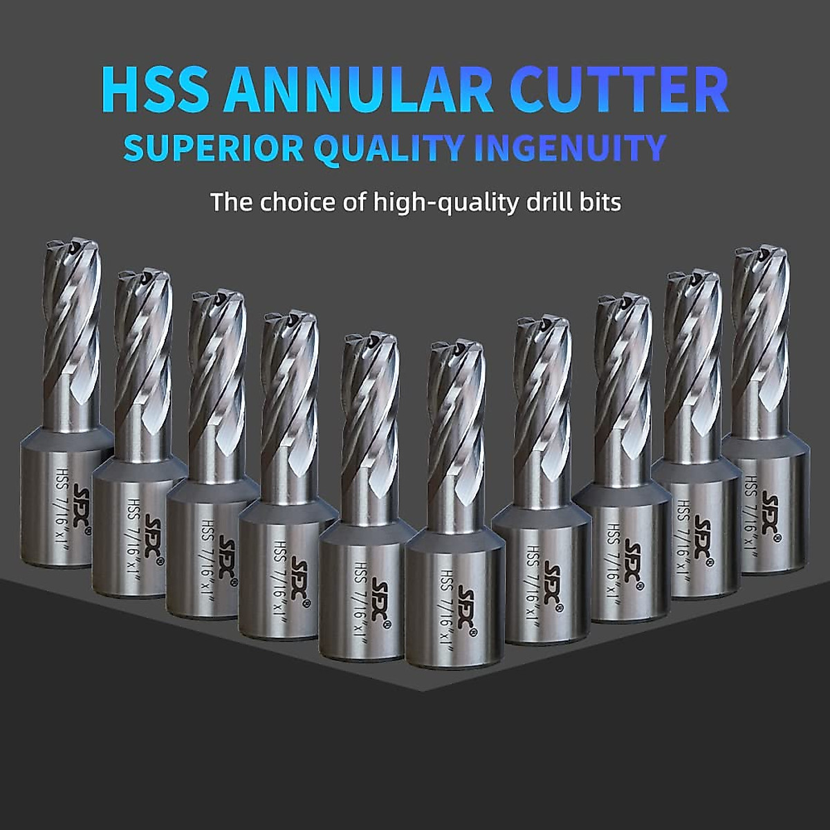 LYXC M2AL HSS Annular Cutter Set 10pcs 3/4'' Weldon Shank 1'' Cutting Depth 7/16" Cutting Diameter for Mag Drill Press