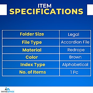 1InTheOffice Expanding File Folder Organizer, Accordion Folder with Flap, A-Z File Organizer Legal Size, Brown