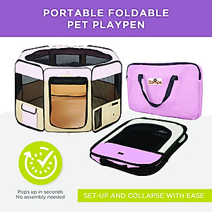 Zampa Puppy Playpen Small 36"x36"x24" Portable Pop Up Playpen for Dog and Cat, Foldable | Indoor/Outdoor Kitten Pen & Travel Pet Carrier + Carrying Case.