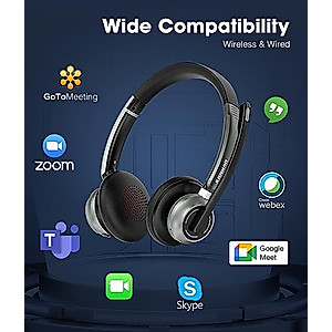 KONNAO Wireless Headset with AI Noise Cancelling Microphone, V5.3 Wireless Headphones with USB Dongle & Mic Mute for Computer/Laptop/PC/iPhone/Android/Cell Phones/Zoom/Ms Teams/Skype