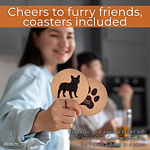 Greenline Goods French Bulldog Lovers Cork Drink Coasters - Set of 4 Dog Coasters with Protective Bottom - French Bulldog Decor Coasters for Drinks - Frenchie Gift Idea for French Bulldog Moms & Dads