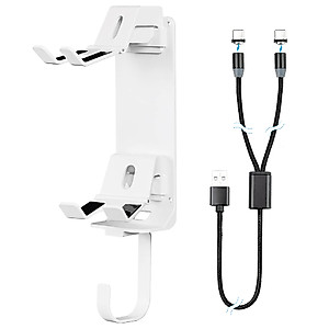 Wabracket 4 in 1 Controller and Headphone Wall Mount Holder Bundle, Universal Wall Mount for PS5 Slim/Xbox Series S &X /Switch Pro Game Controller, Stand Bracket Hanger, with a 2 in 1 Charging Cable
