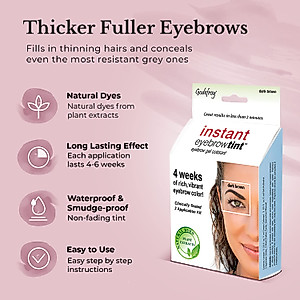 Godefroy Instant Eyebrow Color, Dark Brown, .18 ounces, 12-weeks of long lasting brow color, 3-applications per kit