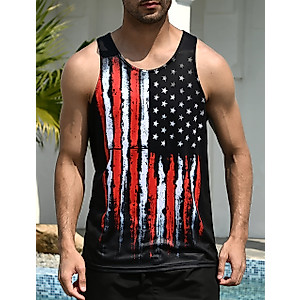 RAISEVERN 4th of July Mens Tank Tops American Flag Sleeveless Shirt Old Stripe and Stars Black Summer Cool USA Patriotic Tee Workout Athletic Training Sports Undershirts