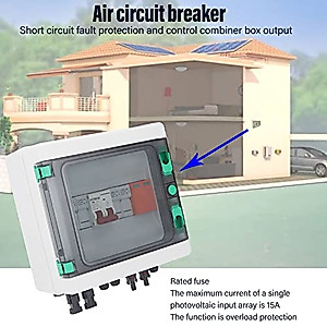 EBTOOLS PV Combiner Box 2 String Waterproof Solar Combiner Box with 15A to Protect PV Solar Panels and Inverters