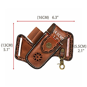 Tourbon Leather EDC Pocket Cross Draw Multitool Pouch Carrier Organizer Knife Sheath with Flashlight Self Defense Pen Holsters for Belt