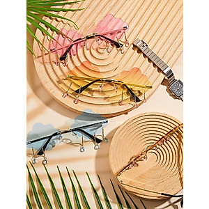 Weewooday 4 Pairs Cloud Sunglasses Raindrop Rimless Cute Sunglasses Funny Heart Flame Shaped Disco Glasses for Women Men (Light Blue, Pink, Gradient Pink, Blue Pink,Bead Style)