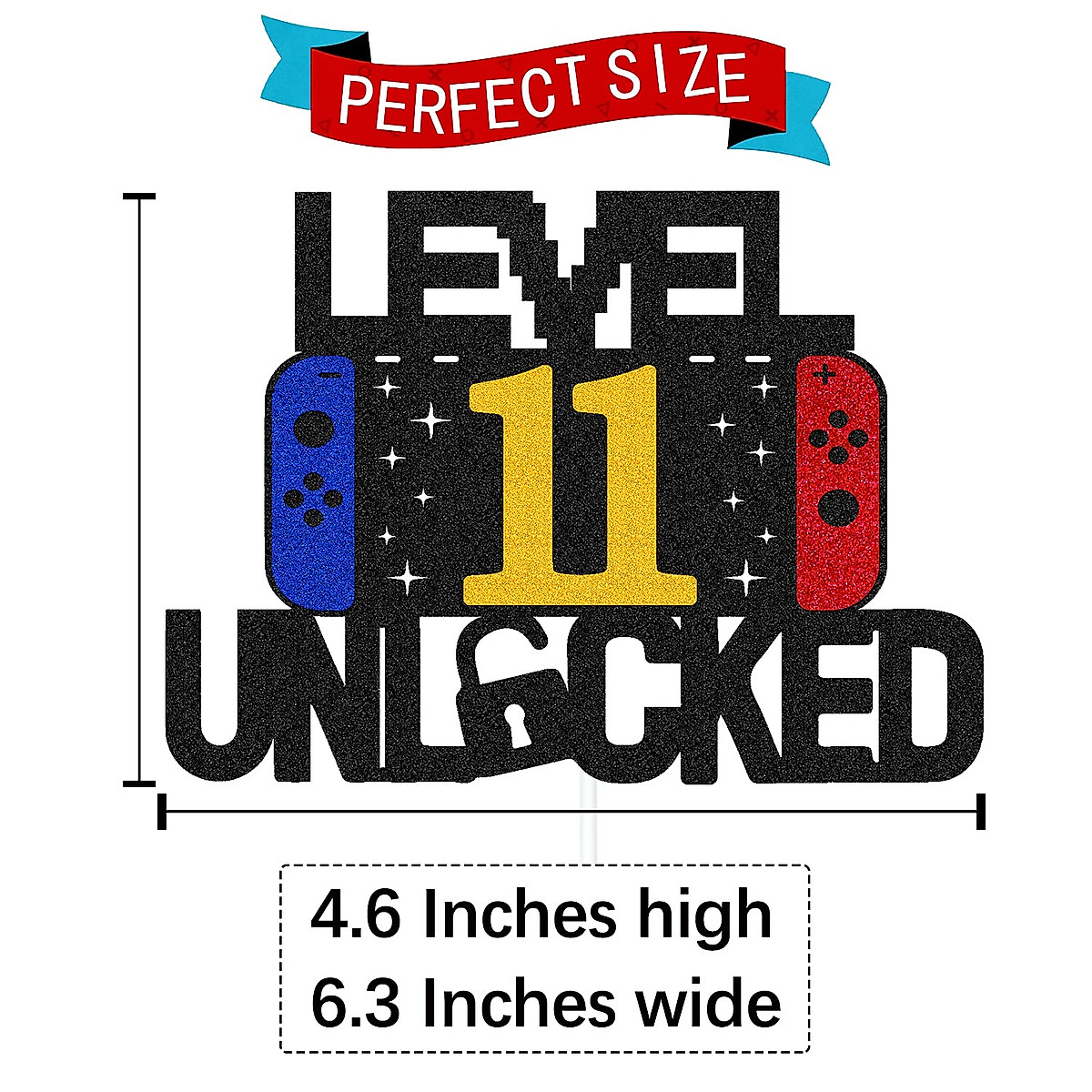 Level 11th Unlocked Sign Cake Topper Happy 11th Birthday Level Up Eleventh Cake Decorations for Video Game Controller Themed Kids Boy Girl Bday Party Supplies Double Sided
