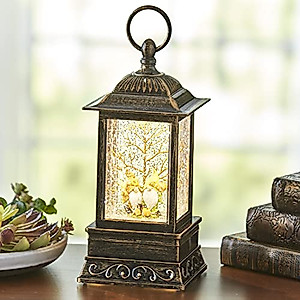 Lighted Harvest Lantern with Gnome Motif and Swirling Faux Snow