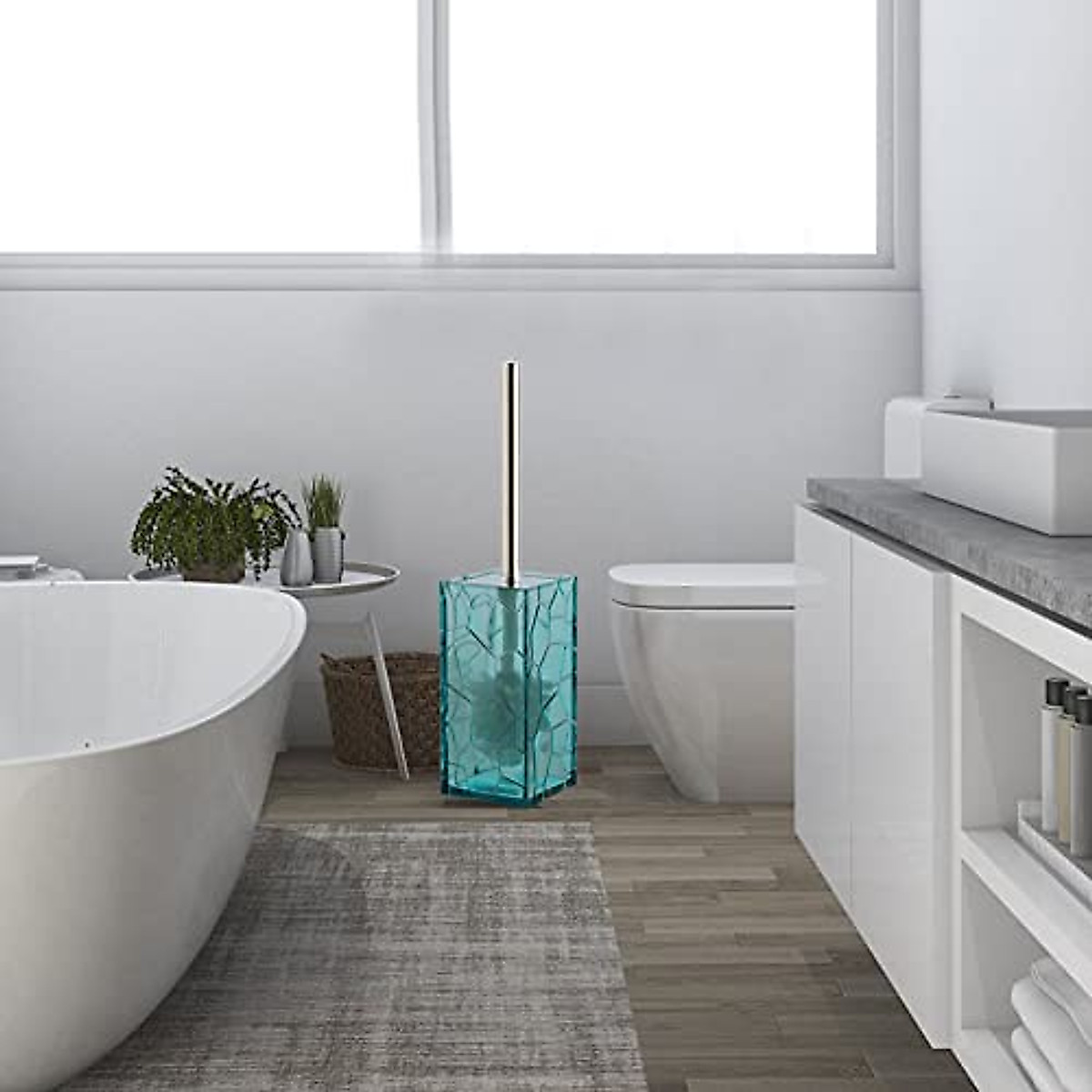 Acrylic Bathroom Accessories Set, 5 Piece Teal Blue Bathroom Vanity Accessory Set with Toothbrush Holder Tumbler Soap Dispenser Soap Dish Toilet Brush Set, Elegant Bathroom Decor and Gift Set