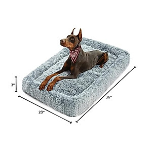 KISYYO Deluxe Dog Bed Mat for Large Dogs Fluffy Cozy Kennel Pad Washable Dog Crate Mat 36 inch with Pillow Edge Design