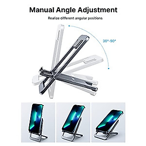Cell Phone Stand, JSAUX Foldable Aluminum Adjustable Phone Holder for Desk Portable Travel Holder Office Desk Accessories Compatible for iPhone 14 13 12 11 Pro Max X Xr Samsung S22 S21 A53 Switch Grey