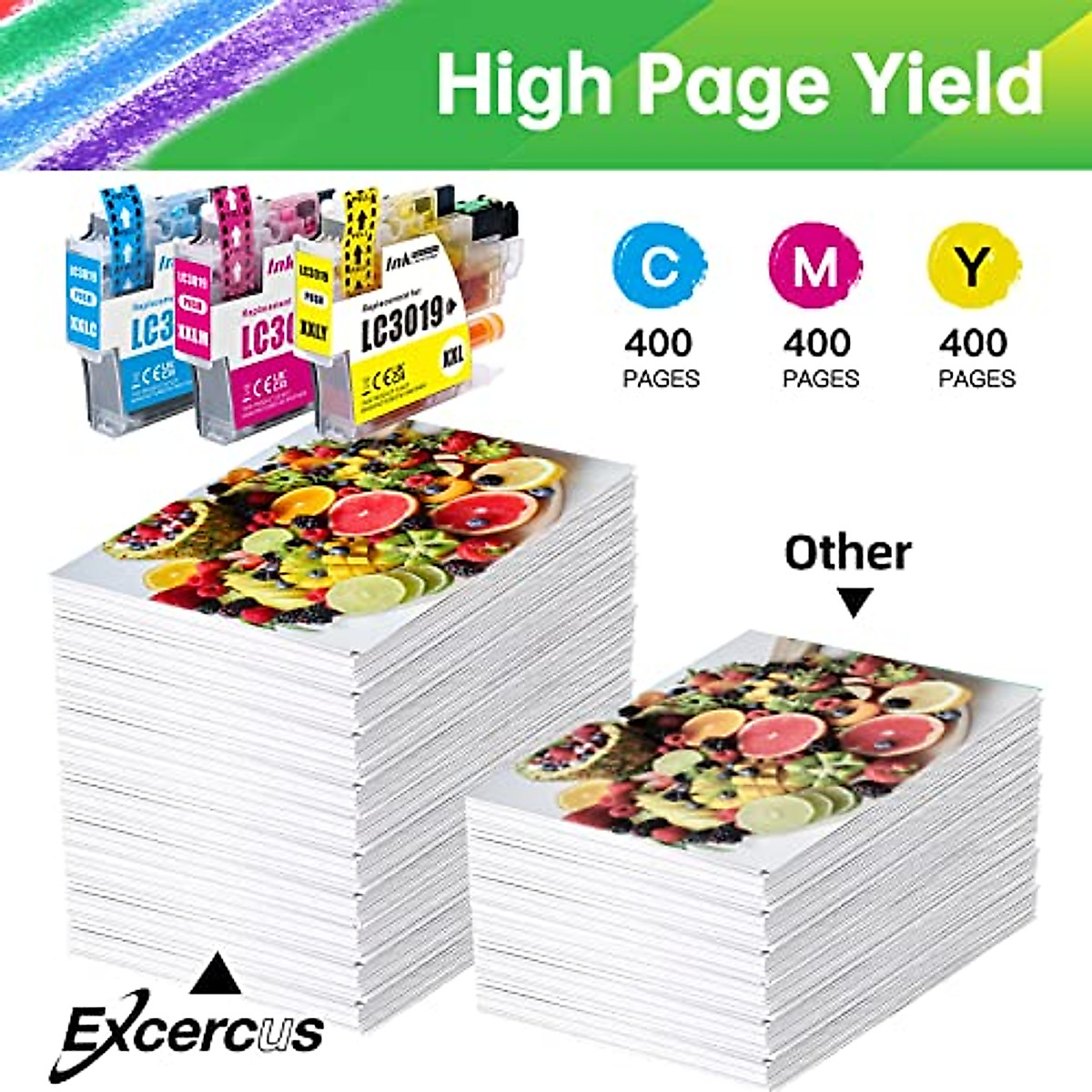 EXCERCUS Compatible LC3019 XXL Ink Cartridges Replacement Work for Brother MFC-J6530DW MFC-J6930DW MFC-J6730DW MFC-J5330DW Printer 3-Pack (1LC3019C, 1LC3019M, 1LC3019Y)