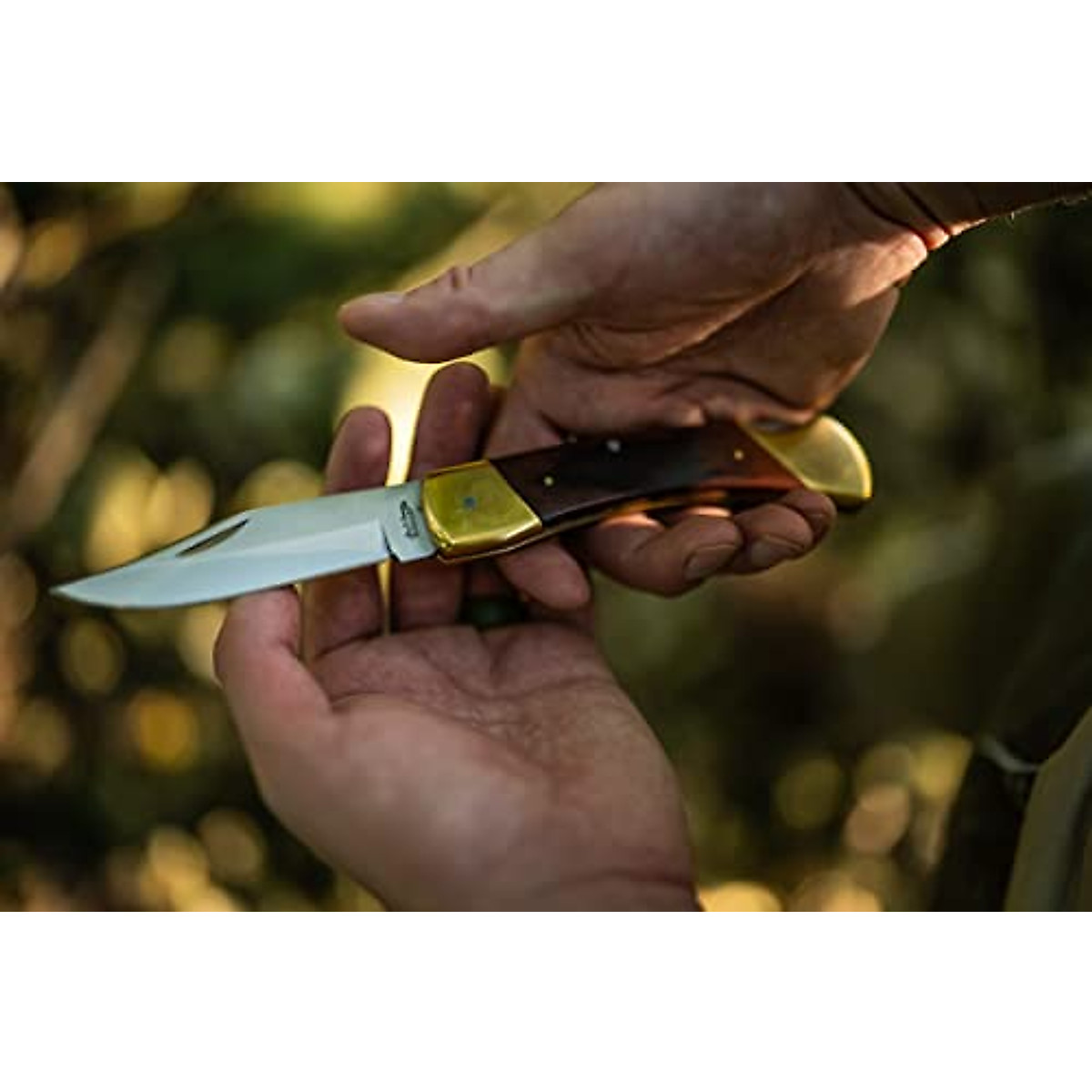 Uncle Henry LB7CP Bear Paw Traditional Lockback Pocket Knife with 3.7in Clip Point High Carbon S.S. Blade, Wood Handle, Brass Bolsters, and Leather Belt Sheath for EDC, Hunting, Camping, and Outdoors,Brown