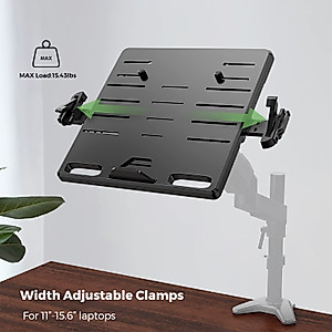EURPMASK Laptop Tray for Monitor VESA Mount,Laptop Holder Mount Tray Fits 75×75mm VESA Mounting Holes,with Side Clamp and Vented Notebook Tray,for Laptop11''to 15.6'',15.43lbs Capacity (Tray Only)