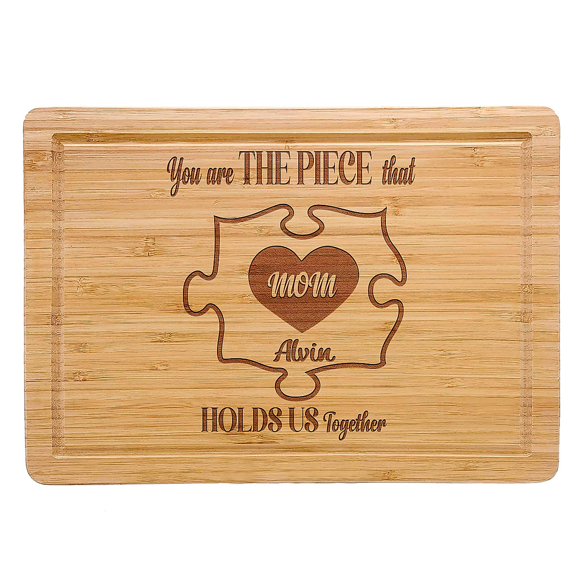 Personalized Mom You Are the Piece that Holds Us Together Puzzle Cutting Board, Custom Mom Cutting Board with Kids Names, Customized Mother's Day, Birthday Gifts for Mom, Grandma Gifts from Grandkids
