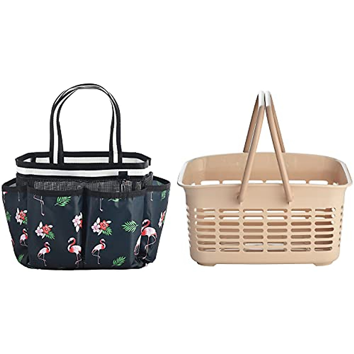 ALINK Flamingo Mesh Shower Caddy Basket + Plastic Shower Caddy Basket