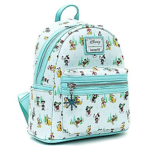 Loungefly Disney Classics, Disney Holiday Sensational Six Mini Backpack, Mickey Mouse Minnie Donald Daisy Goofy Pluto