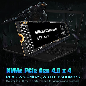 Axe Memory Elite Internal SSD 4TB Gen4 PCIe NVMe M.2 2280 Solid State Drive - Read Up to 7,200MB/s Write, Up to 6,500MB/s DDR4 2GB DRAM Cache