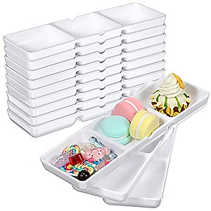 12 Pcs Small White Plastic Appetizer Serving Tray 3 Compartment Serving Dishes Reusable Stackable Sectional Serving Platter Rectangular Divided Split Dish for Restaurant Kitchen Food Candy