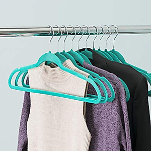 Velvet Clothes Hangers (Pack of 10), Turquoise, by Home Basics | Felt Hangers for Tops, Jackets, Dresses, and Pants | Contoured Hangers with Notches | Ultra-Thin Space Saving Clothes Hangers