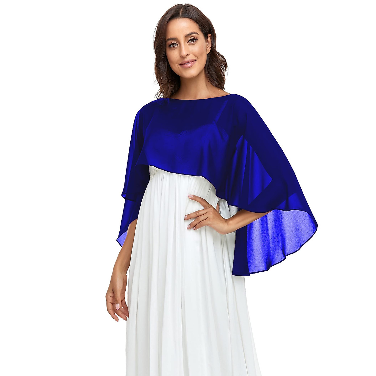 Pukguro Sheer Shawls and Wraps for Evening Dresses Chiffon Capes for Women Soft Wedding Cover Up Royal Blue