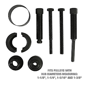 OEMTOOLS 37031 Power Steering Pulley Puller and Installer Kit, Removes and Installs Power Steering Pump Pulleys on Most Domestic Vehicles, Ford, GM, VW , green