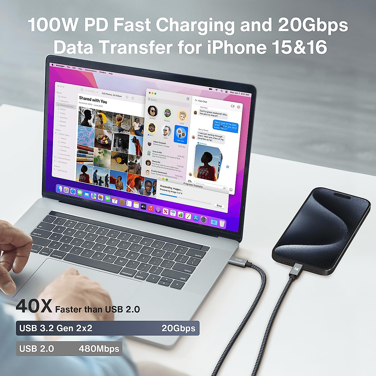 IVANKY USB C to USB C Cable [20Gbps,6.6ft] USB C 3.2 Gen 2 Cable 100W PD Fast Charging, 20Gbps Data Transfer, 4K Video Output[Thunderbolt 3 Compatible] USB C Cable for iPhone15, MacBook Pro, iPad Pro
