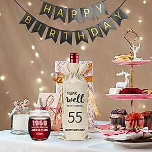 YUEYUQIU 65th Birthday Gifts for Women Men 65 Years Old Birthday Gifts, Back in 1958 Old Time Information, 65th Birthday Decorations Present, Sixty-five Birthday Gifts Wine Bags Glass