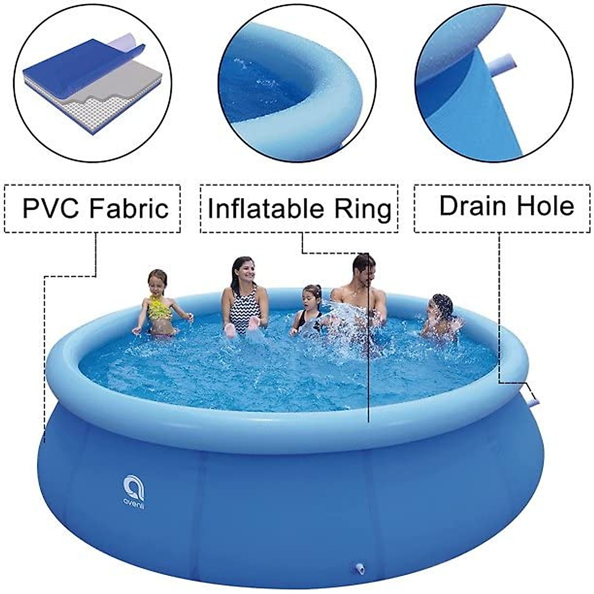 Outdoor 12ft X 30in Inflatable Swimming Pool Above Ground with Pump, 10 Person PVC Folding Swimming Pool for Garden Backyard (with Pump)