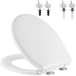 Hibbent Premium Round Toilet Seat with Cover(Oval) Quiet Close with Bidet Attachment for Toilet