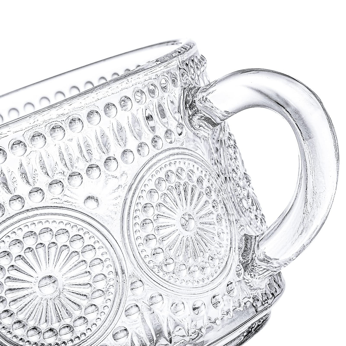 Kingrol 4 Pack 13 Ounces Glass Coffee Mugs with Spoons, Stackable Tea Cups, Vintage Drinking Glassware for Water, Milk, Iced Coffee, Beverage, Dessert