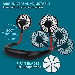 Portable Neck Fan, USB Rechargeable Fan, Hands Free Mini Personal Wearable Necklace Fan can Rotate 360°Freely with Dual Wind Head and 3 Level Air Flow for Office, Kitchen,Travel, Outdoor, Indoor, Desk