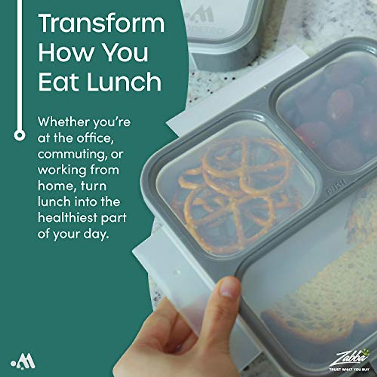 Modetro Sports Flat Bento Box Adult Lunch Box Leak Proof Microwavable Easy to Clean Insulated Lunch Bag Slim Meal Containers for Food Salad Portion Control