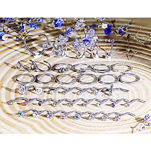 Kridzisw 18g Nose Ring Hoops Stud Piercing Jewelry for Women 316L Stainless Surgical Steel L Shaped Bend Silver Hypoallergenic Nose Nostril Ring Hoop Stud Bone Earrings Piercing Jewelry women Men 2mm