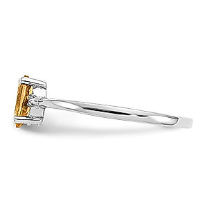 Solid 10k White Gold Genuine Diamond/Citrine Yellow November Gemstone Birthstone Engagement Ring Size 8.5 (.016 cttw.)