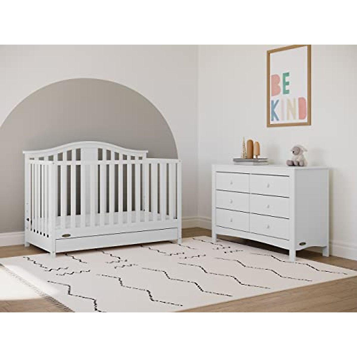 Graco Solano 4-in-1 Convertible Crib with Drawer (White) – GREENGUARD Gold Certified, Crib with Drawer Combo, Includes Full-Size Nursery Storage Drawer, Converts to Toddler Bed and Full-Size Bed