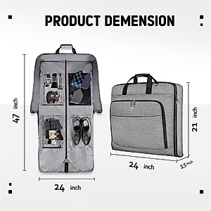 MATEIN Carry On Garment Bags for Travel, Water Resistant Hanging Suit Bag for Men Women, Foldable Garment Luggage with Wrinkle Free Suitcase Cover for Suit Gown Overshirt Sweater, Grey